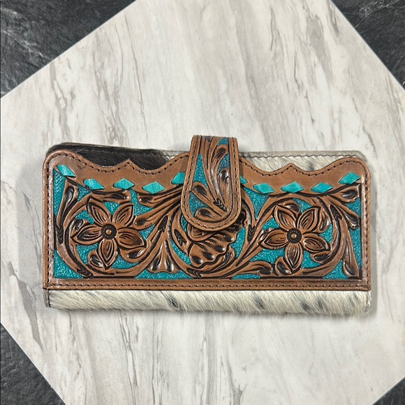 American Darling | Bags | Western Floral Tooled Leather Wallet With ...